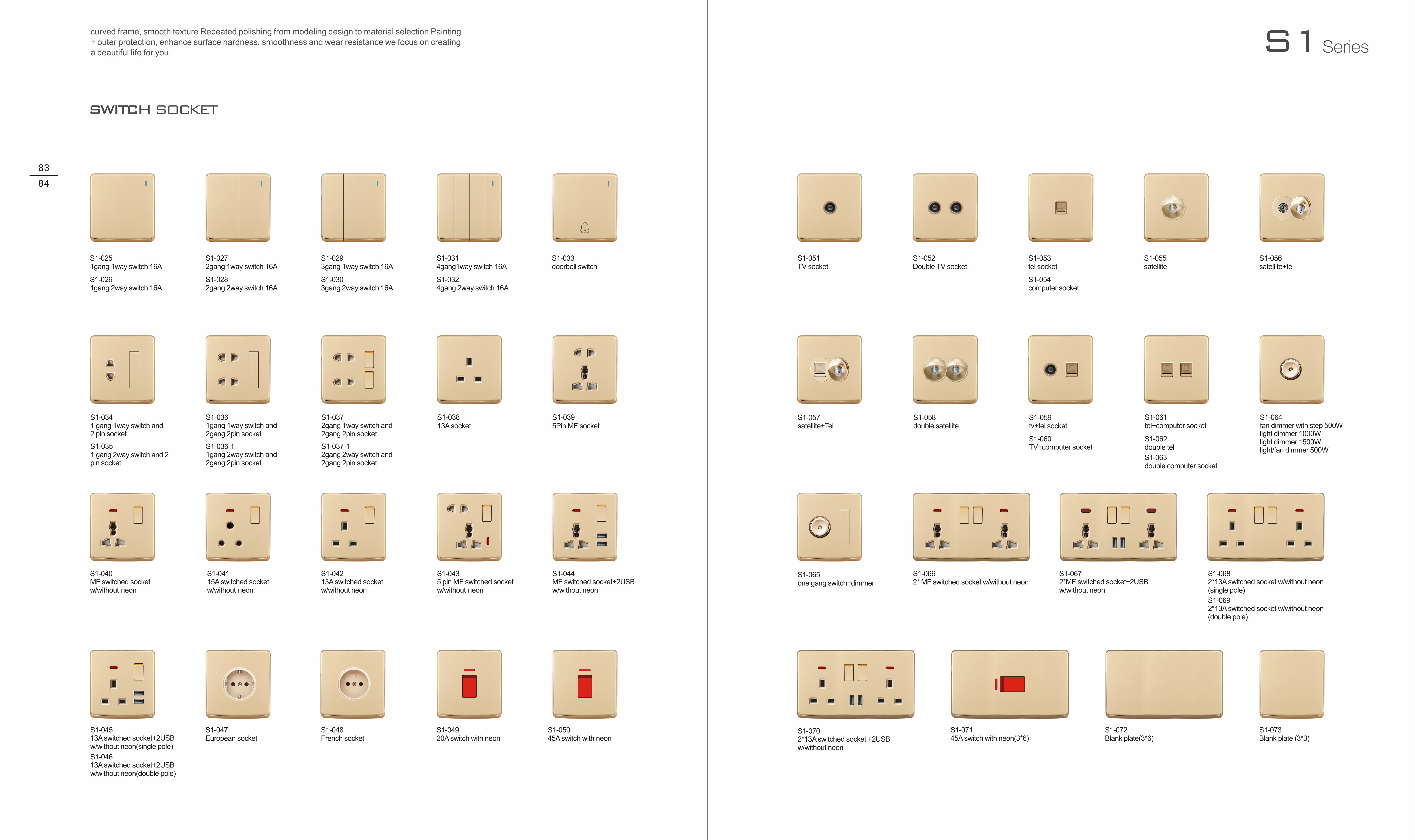 S1 Series French Socket 16A Socket 250V Light Electric Wall Switch ...